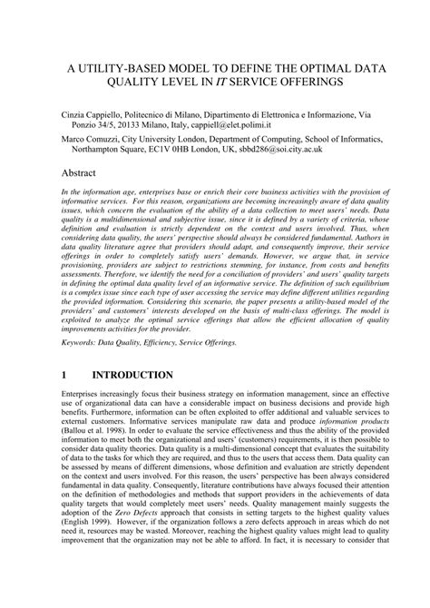 Pdf A Utility Based Model To Define The Optimal Data Quality Level In
