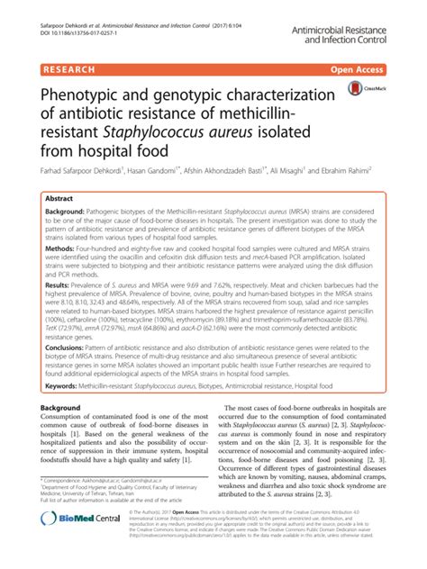 Phenotypic And Genotypic Characterization Pdf Methicillin Resistant Staphylococcus Aureus