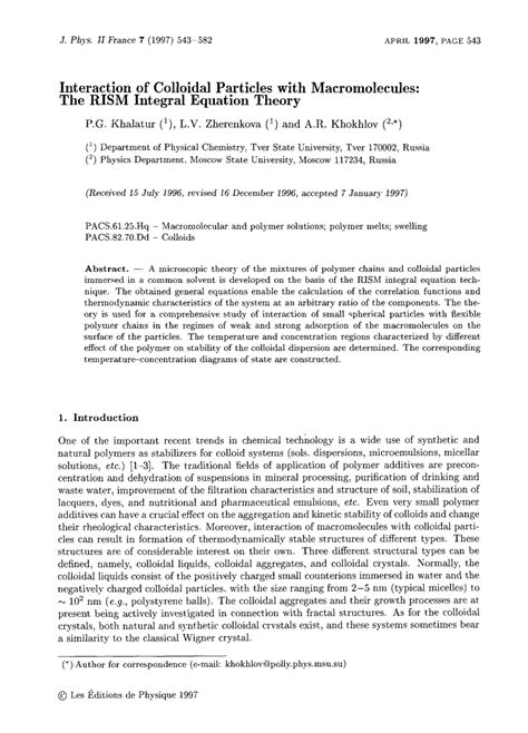 Pdf Interaction Of Colloidal Particles With Macromolecules The Rism Integral Equation Theory