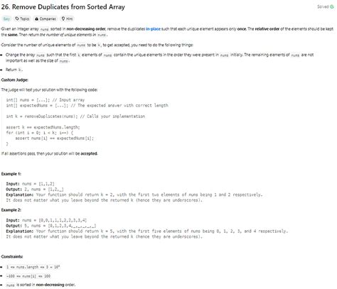 Leetcode 26 Remove Duplicates From Sorted Array