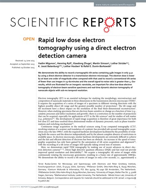 Pdf Rapid Low Dose Electron Tomography Using A Direct Electron