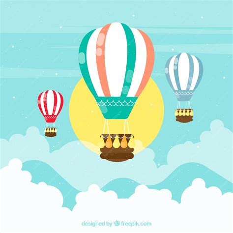 뜨거운 공기 풍선 여행 배경 무료 벡터