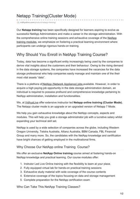 Netapp Cluster Mode Training 100 Job Oriented Hands On Exp Pdf