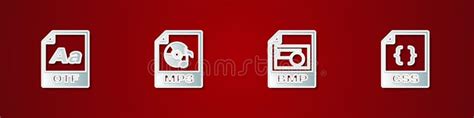 set otf file document mp3 bmp and css icon vector stock illustration