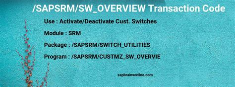SAPSRM SW OVERVIEW SAP Tcode For Activate Deactivate Cust Switches