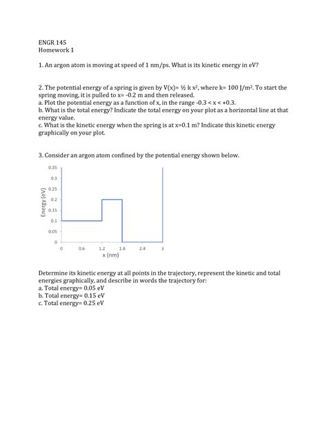 ENGR 145 HW 1 Conservation Of Energy ENGR 145 Homework 1 An Argon Atom Is Moving At Speed Of