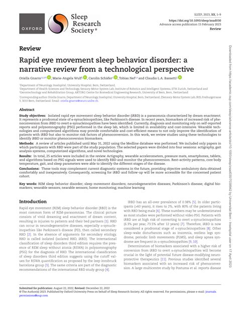 Pdf Rem Sleep Behaviour Disorder A Narrative Review From A Technological Perspective