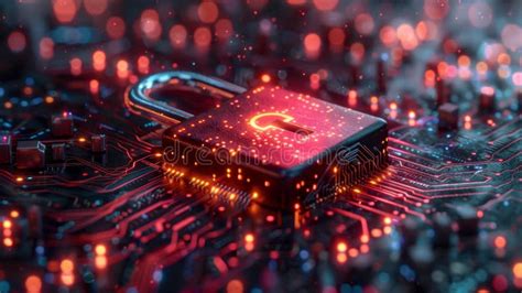 Futuristic Cybersecurity Concept With Glowing Lock On Circuit Board Generative Ai Stock