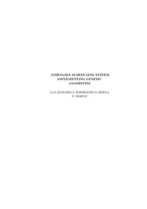 pdf timetable scheduling system implementing genetic algorithm