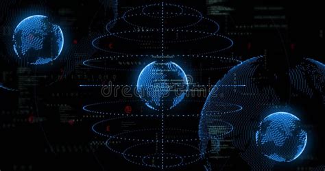 Animation Of Digital Globe With Orbiting Lines And Data Points On Dark Background Stock Video