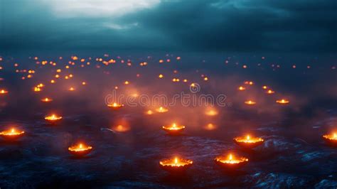 A Mesmerizing Scene Of Floating Lanterns On Water At Night Stock Illustration Illustration Of