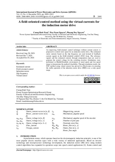 Pdf A Field Oriented Control Foc Method Using The Virtual Currents For The Induction Motor Drive