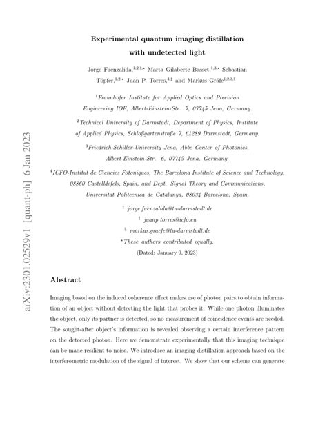 Pdf Experimental Quantum Imaging Distillation With Undetected Light