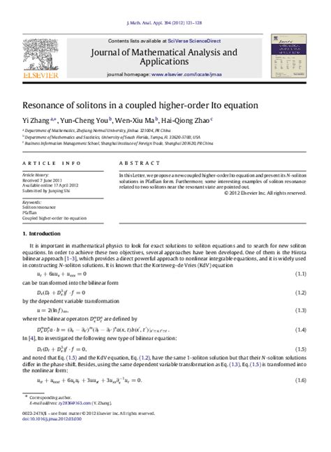 Pdf Resonance Of Solitons In A Coupled Higher Order Ito Equation