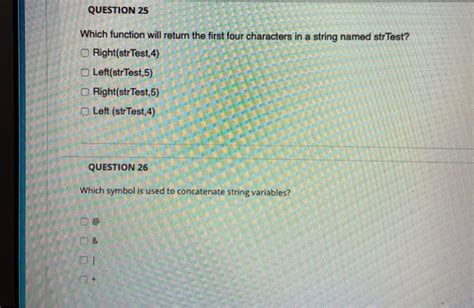 solved question 25 which function will return the first four