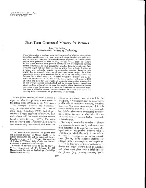 PDF Short Term Conceptual Memory For Pictures