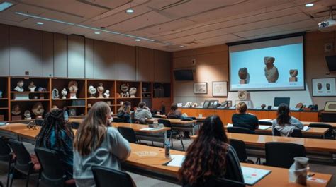 History Lecture In A College Classroom With Artifacts On Display