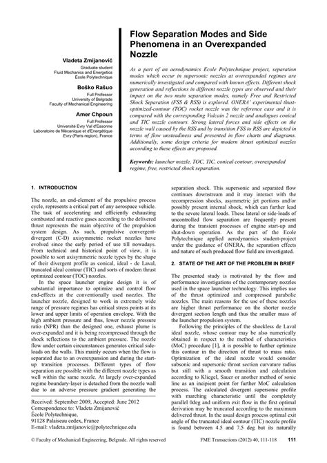 Pdf Flow Separation Modes And Side Phenomena In An Overexpanded Nozzle