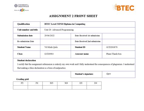 Assignment Two Advanced Programming P Vo Minh Quoc Essays