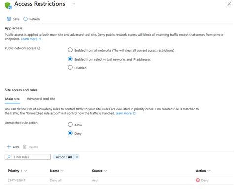Set Up Access Restrictions Azure App Service Microsoft Learn