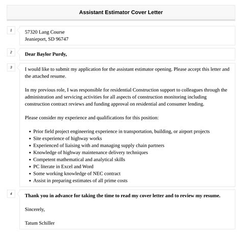 Assistant Estimator Cover Letter Velvet Jobs