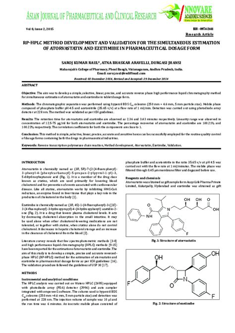 Pdf Rp Hplc Method Development And Validation For The Simultaneous Estimation Of Atorvastatin