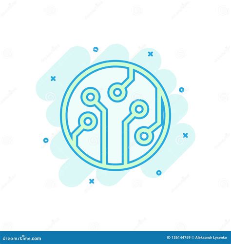 Circuit Board Icon In Comic Style Technology Microchip Vector Cartoon Illustration Pictogram