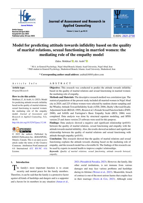 PDF Model For Predicting Attitude Towards Infidelity Based On The Quality Of Marital Relations