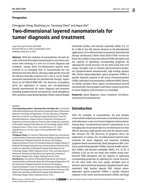 Pdf Two Dimensional Layered Nanomaterials For Tumor Diagnosis And Treatment