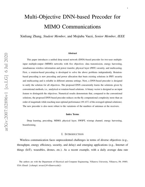 Pdf Multi Objective Dnn Based Precoder For Mimo Communications