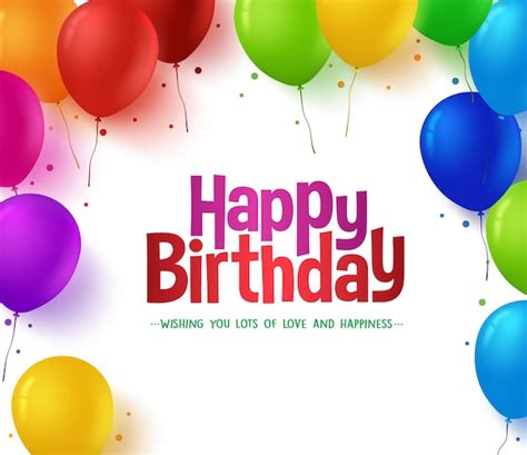 파티와 축하를위한 생일 풍선 배경의 3d 현실적인 다채로운 무리 프리미엄 벡터