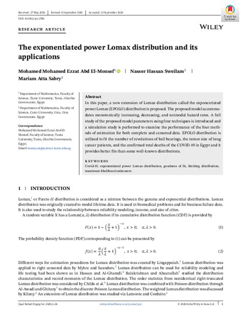Pdf Exponentiated Power Lomax Distribution Properties And Applications