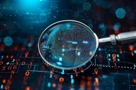 Premium Ai Image Authentication Synergy Magnifying Glass Inspects Biometrics With Binary Code
