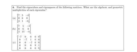 Solved Find The Eigenvalues And Eigenspaces Of The Chegg