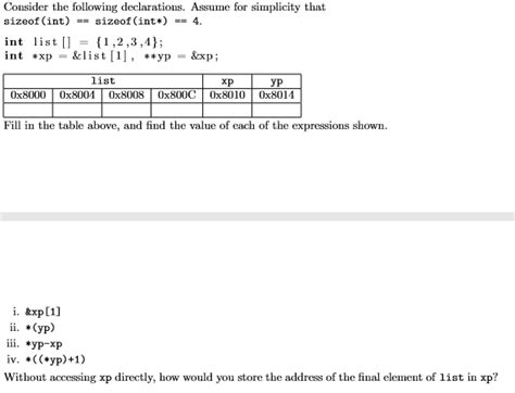 Solved Consider The Following Declarations Assume For
