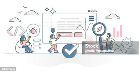 웹 사이트 버그 및 코딩 오류 검색 프로세스 개요 개념으로 웹 테스트 0명에 대한 스톡 벡터 아트 및 기타 이미지 0명