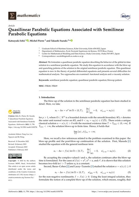 Pdf Quasilinear Parabolic Equations Associated With Semilinear Parabolic Equations