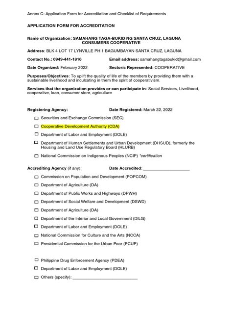 Annex C Application Form And Checklist Of Requirements Pdf Economies