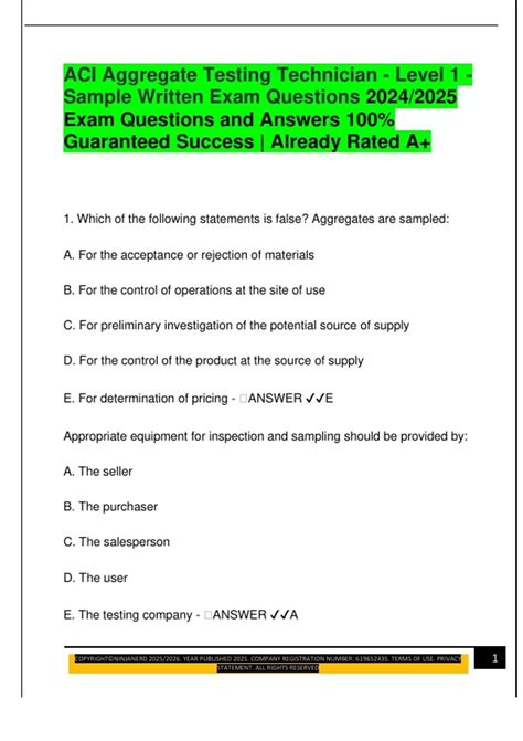 Aci Aggregate Testing Technician Level 1 Sample Written Exam