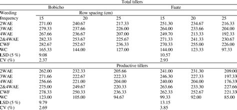 Interaction Effect Of Row Spacing And Weeding Frequency On Total And