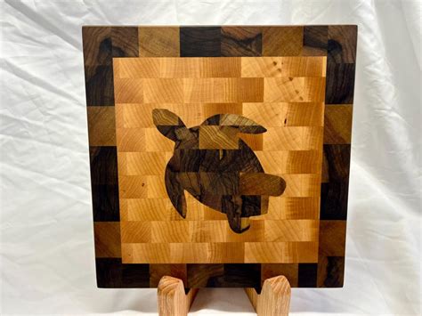 Maple And Black Limba End Grain Cutting Board With Sea Turtle Inlay Etsy