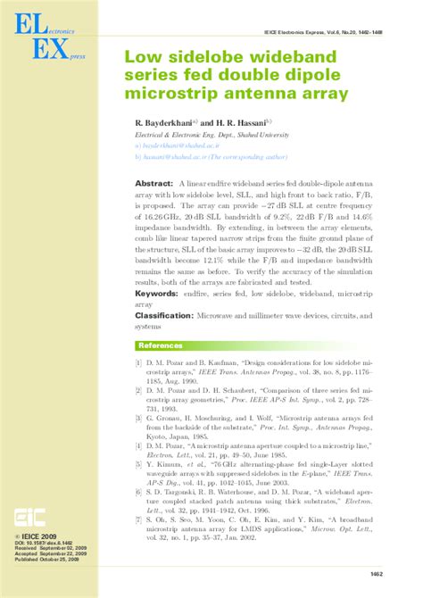 Pdf Low Sidelobe Wideband Series Fed Double Dipole Microstrip Antenna Array