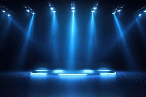Premium Photo Empty Stage Spotlights In Blue