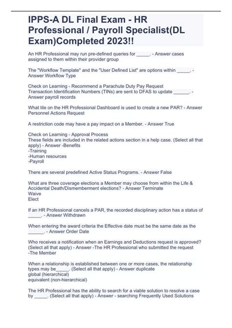 IPPS A DL Final Exam HR Professional Payroll Specialist DL Exam Completed 2023 IPPS A