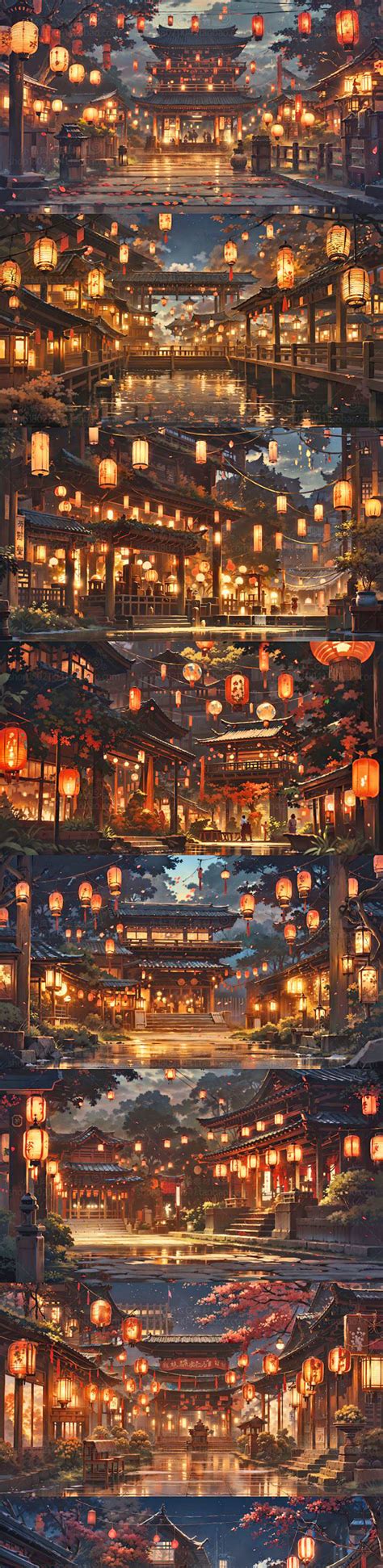 Ai古风繁华夜景插画素材 灯笼场景设定 影视游戏概念设计背景临摹 淘宝网