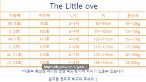아동복 브랜드 사이즈표 모음 네이버 블로그