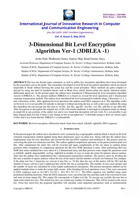 Pdf 3 Dimensional Bit Level Encryption Algorithm Ver 1 3dblea 1