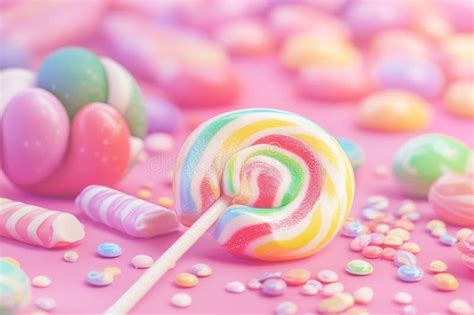 Adorable Candy Land Fantasy Scene With Confectionery And Lollipop