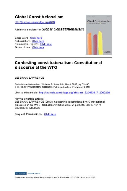 Pdf Contesting Constitutionalism Constitutional Discourse At The Wto Jess Lawrence