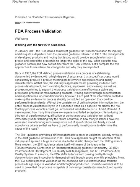 Understanding The New Fda Process Validation Guidelines A Shift From Documentation To